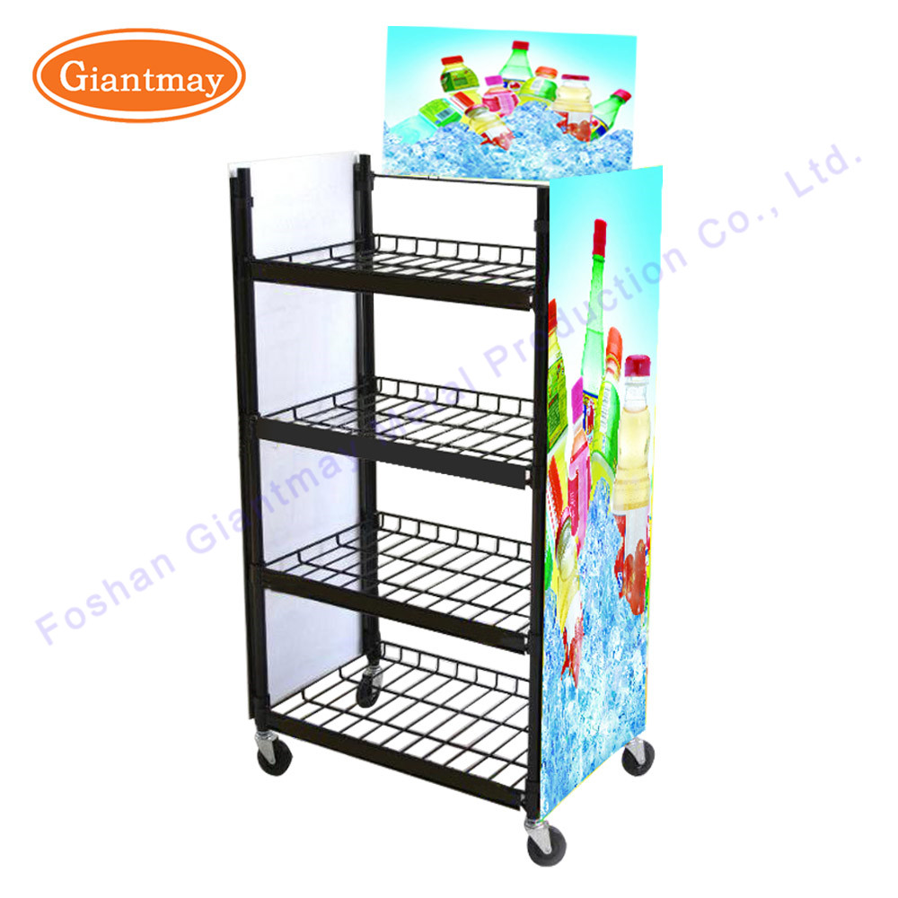 4 Tiers Metal Rack Beverage Floor Soft Drink Pegboard Store Displays